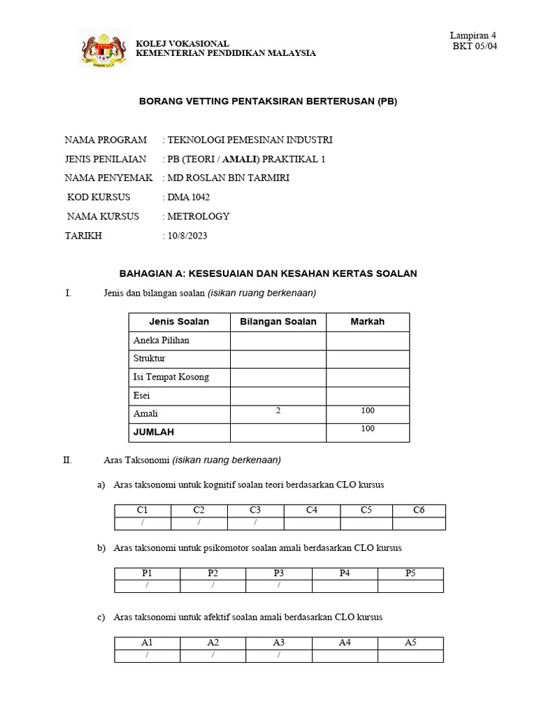 BKT 05-04 Borang Vetting PB | PDF