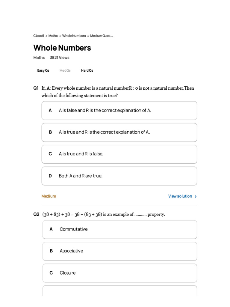 Whole Numbers Questions - Class 6 Maths Important Questions Medium ...
