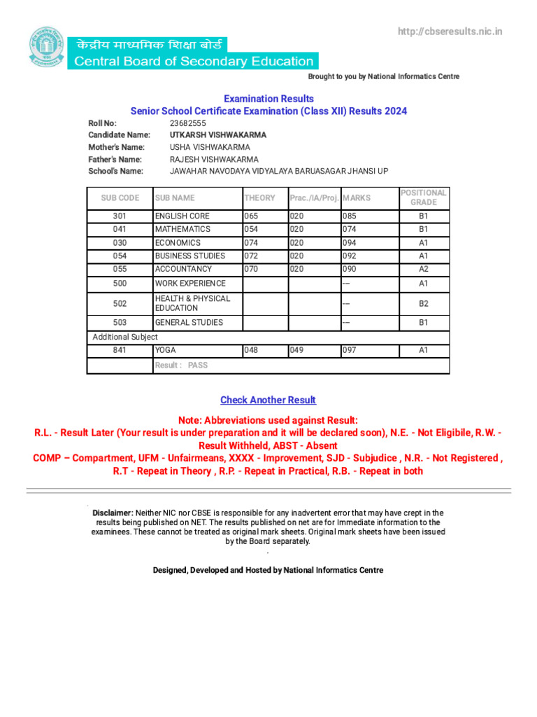 CBSE - Senior School Certificate Examination (Class XII) Results 2024 - Compressed | PDF ...