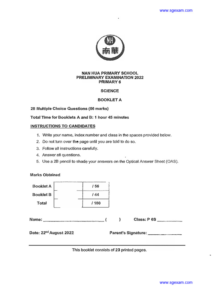 2022 P6 Science Prelim Nan Hua | PDF