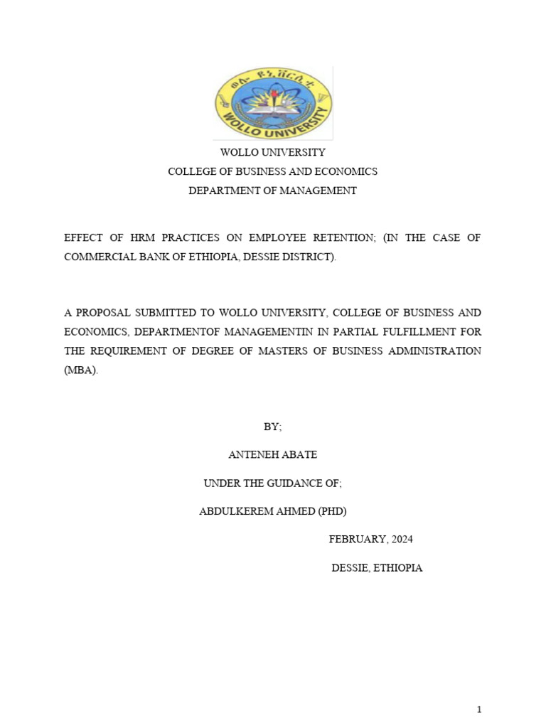 MBA Anteneh Abate Proposal 2nd Draft | PDF | Multicollinearity | Employee Retention