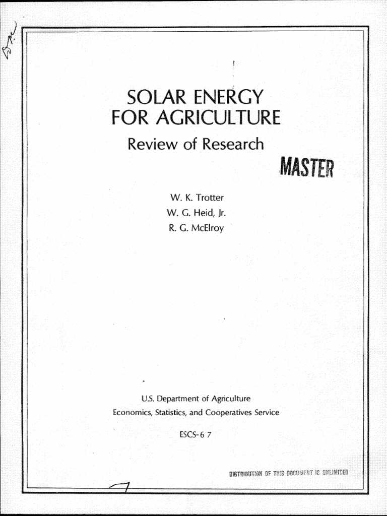 Solar Energy For Agriculture - W.K. Trotter, W.G. Heid JR | PDF | Solar ...
