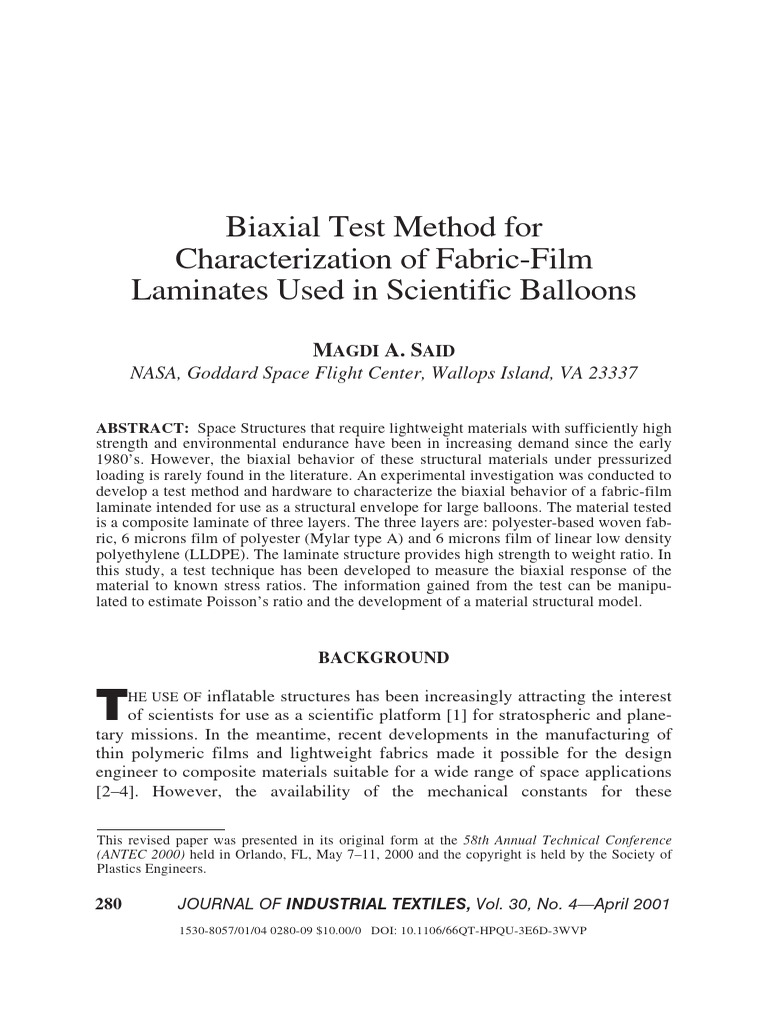 Biaxial Test Method For Characterization of Fabric-Film Laminates Used ...