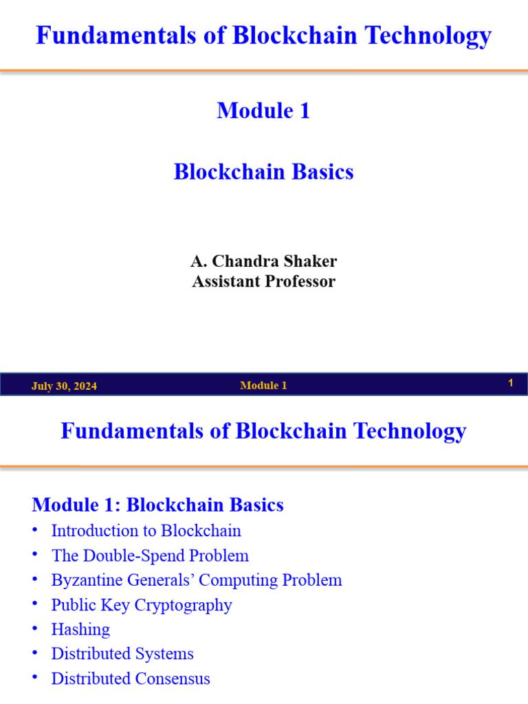 Fundamentals of Blockchain Technology Module 1 Blockchain Basics | PDF | Public Key Cryptography ...