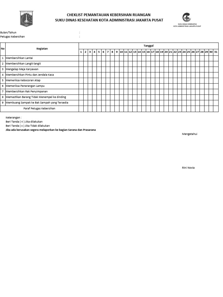 Cheklist Kebersihan Dan Genset | PDF