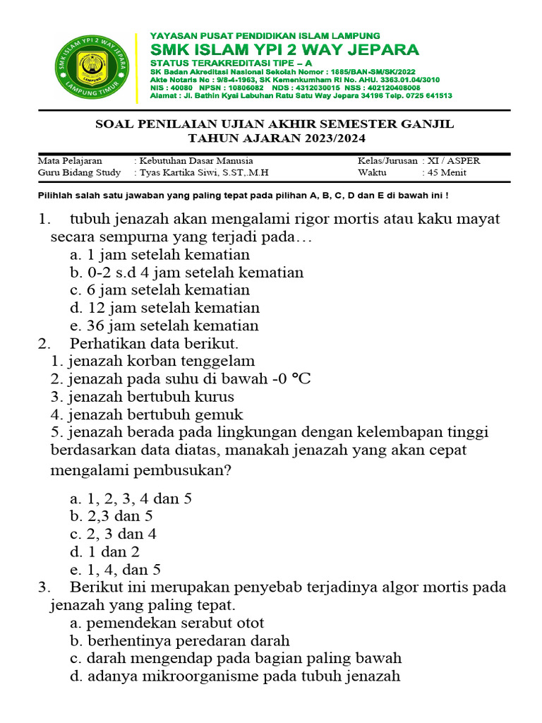 Format Soal Uas Ganjil 2023 - 2 | PDF | Kesehatan Holistik