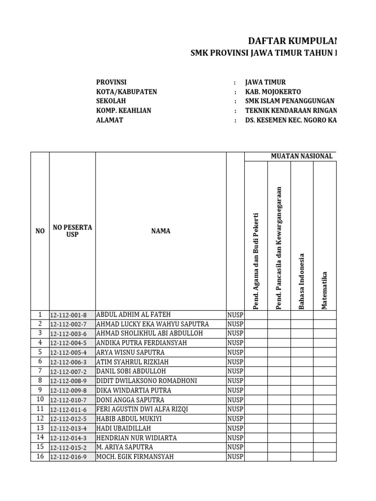 Form Nilai Koreksi Bersama PSAJ 2023-2024 | PDF