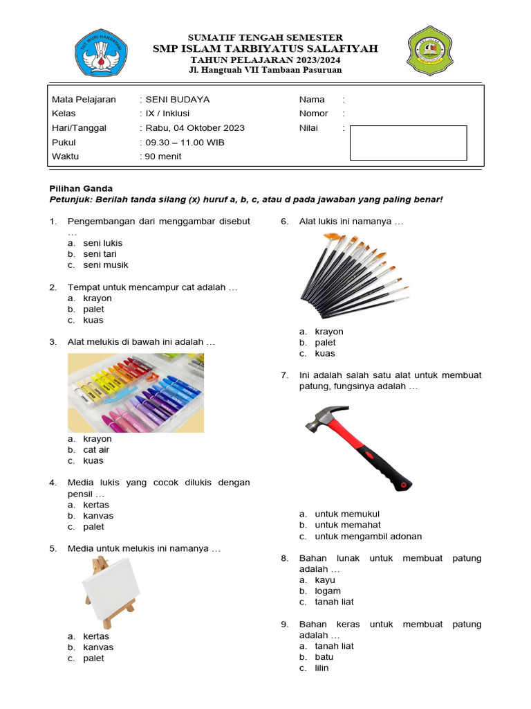 STS GANJIL 2023-2024 SENI BUDAYA IX - Inklusi | PDF