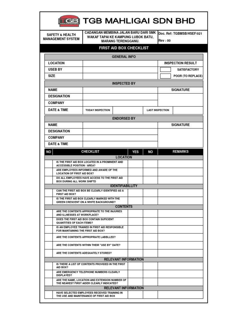 021 - First Aid Box Checklist | PDF | First Aid | Emergency Services