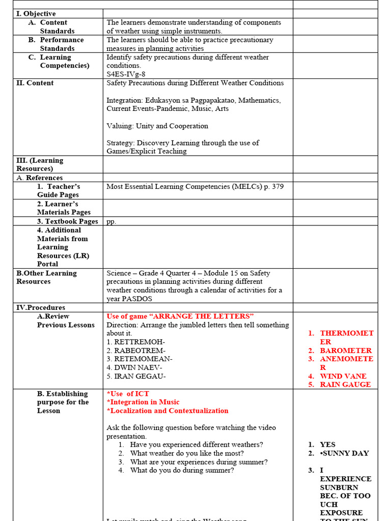 Co Lesson Plan Science 4 Quarter 4 | PDF | Learning | Lesson Plan