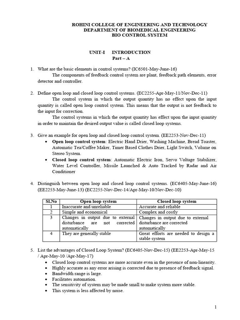 Unit 1 | PDF | Feedback | Control Theory