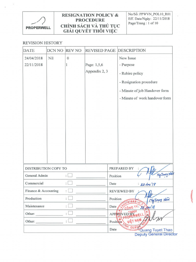 Resignation Procedure Policy - POL10 - R01 | PDF