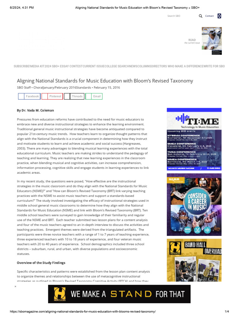 Aligning National Standards For Music Education With Bloom's Revised ...