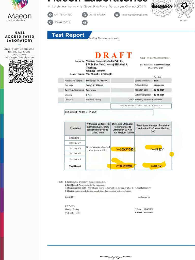 Test Report No 1123 | PDF | Insulator (Electricity) | Electrical Breakdown