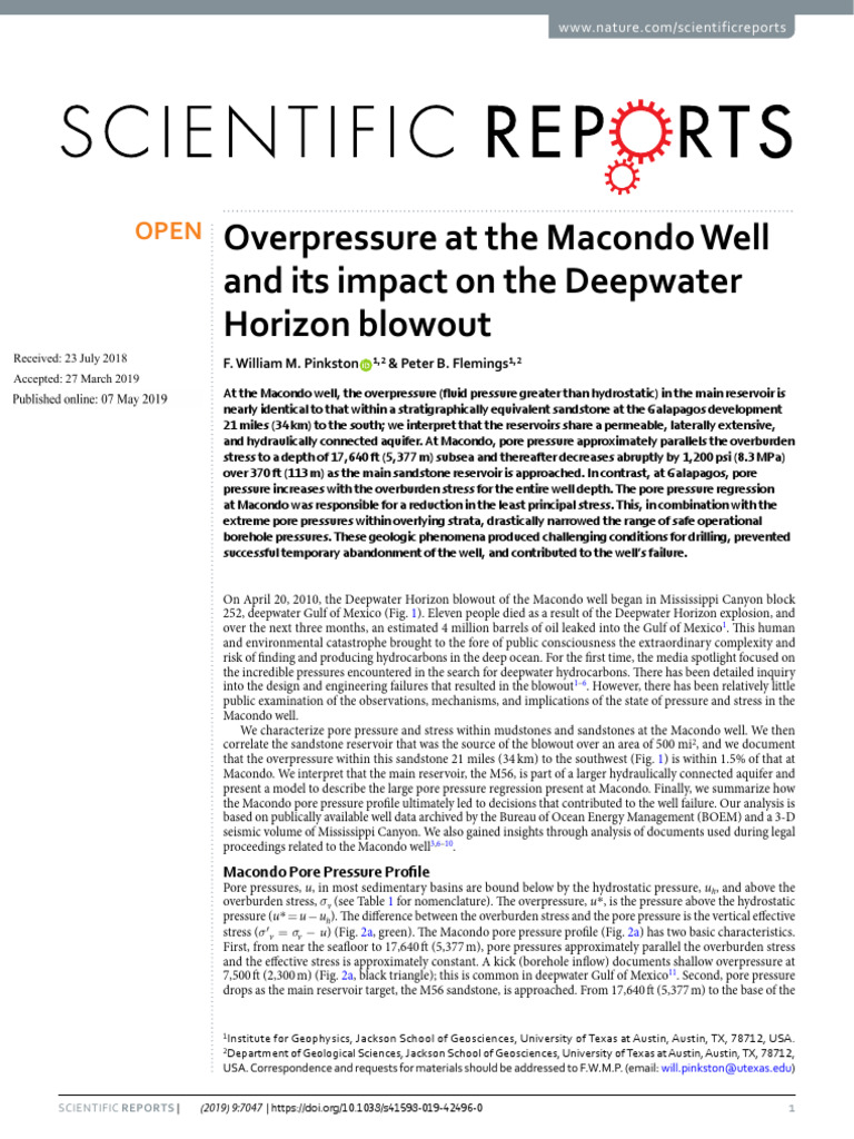 Macondo Well Overpressure Analysis | PDF | Casing (Borehole) | Porosity
