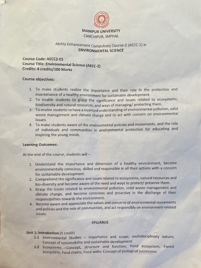 Syllabus For AECC-2 | PDF | Natural Environment | Sustainability