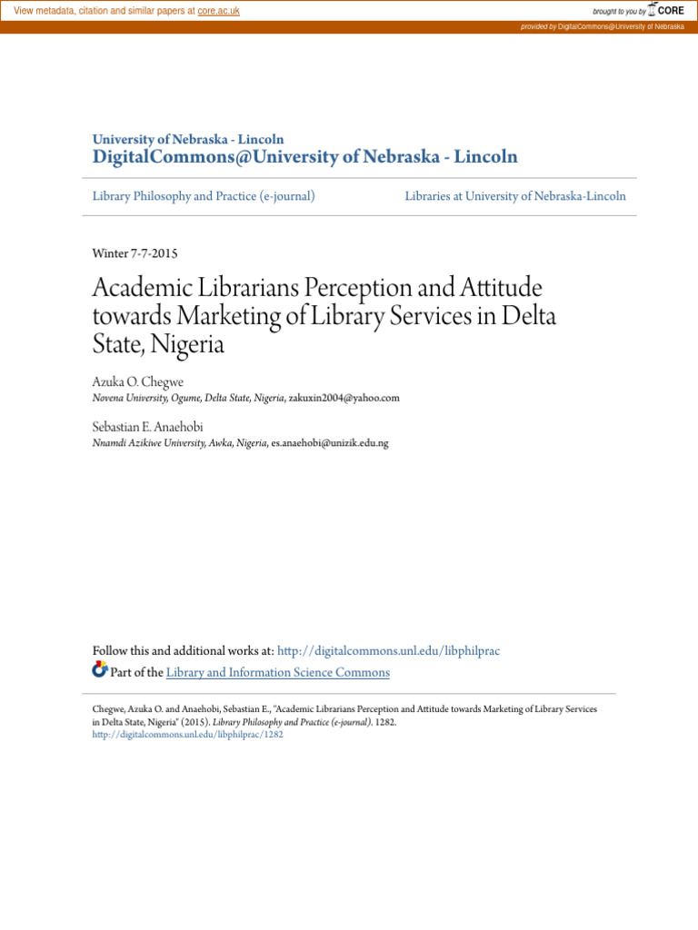 Academic Librarians Perception and Attitude Towards Marketing of Library Services | PDF ...