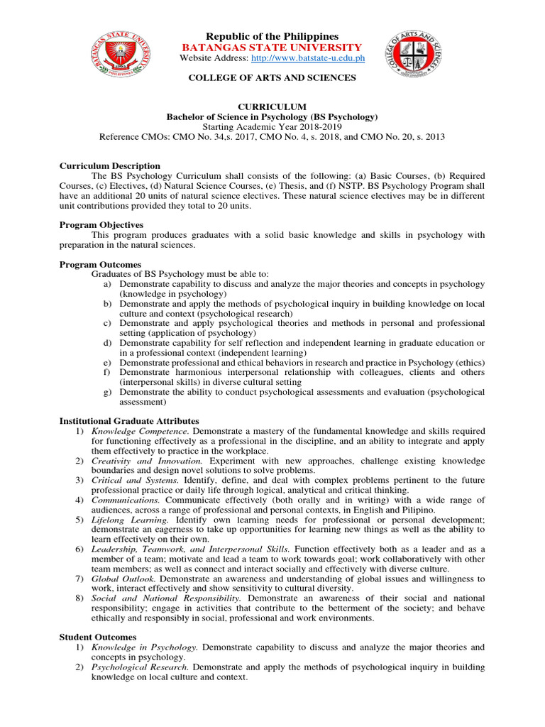 BS Psychology Curriculum Overview | PDF | Psychology | Leadership