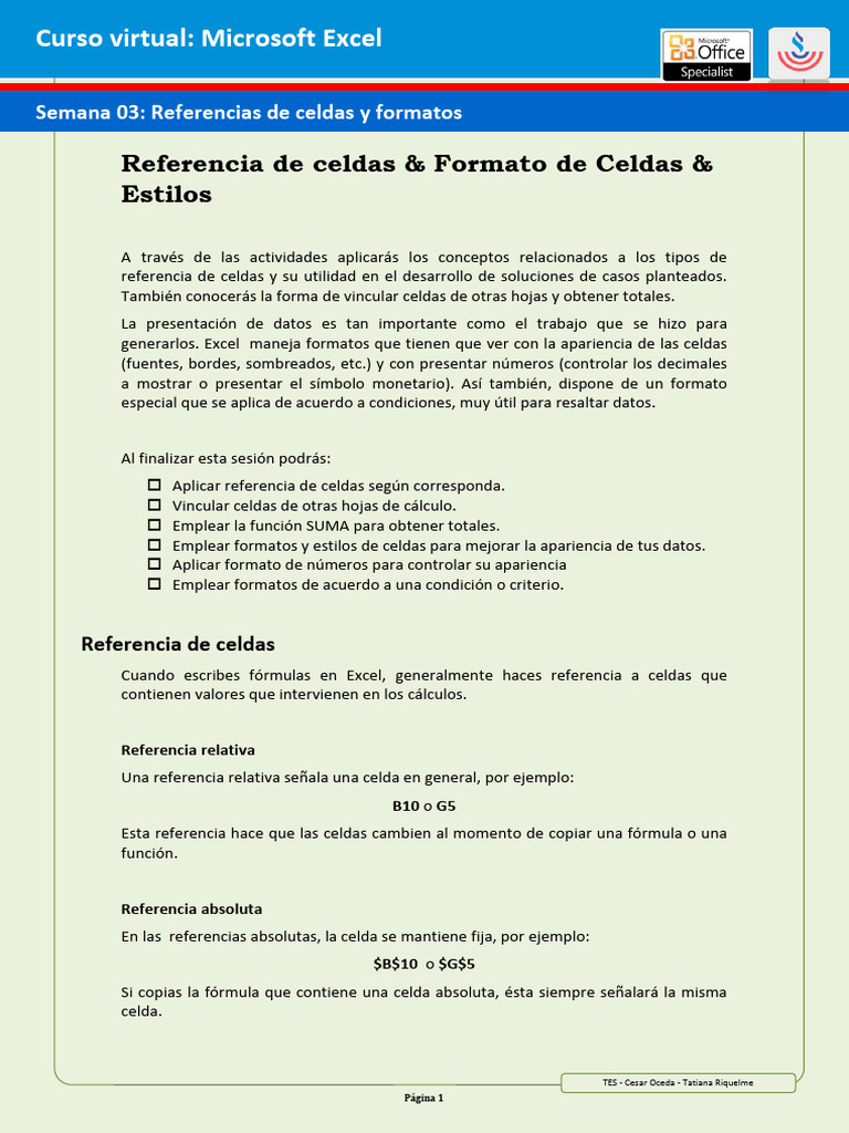 Excel-Referencias de Celdas, Formatos de Celdas y Estilos. | PDF ... Excel-Referencias de Celdas, Formatos de Celdas y Estilos. | PDF ...