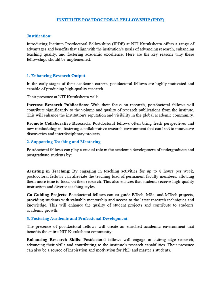 The List of NITs Offering Institute Post Doctoral Fellowships | PDF ...