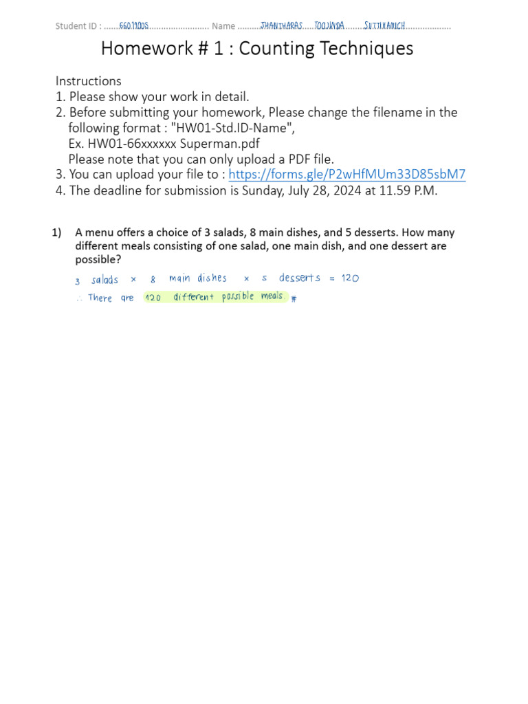 Homework-1 Counting Technique | PDF | Cuisine