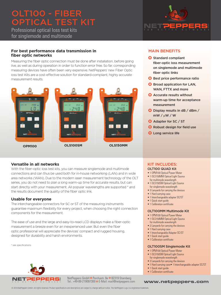 Datasheet 1881862 Glass Fibre Tester NP Olt Quad Netpeppers NP Olt Quad ...