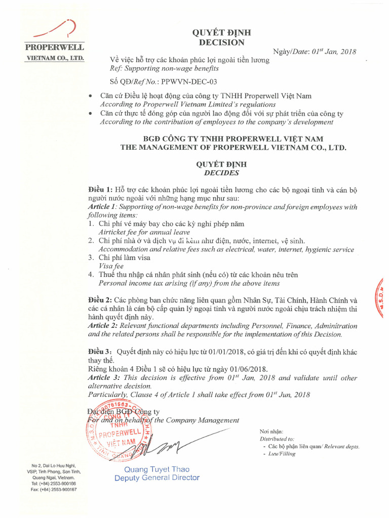 PPWVN-DEC03 Decision of Non-Wage Benefits With Attached List | PDF