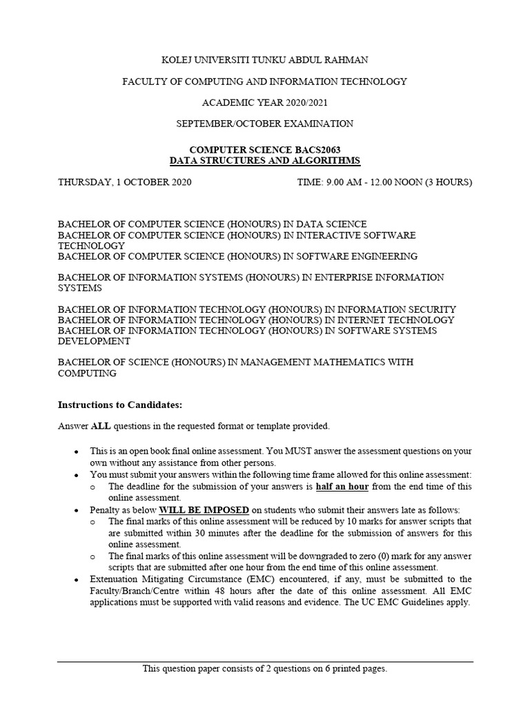 BACS2063 2020-Oct Final Exam Question Paper | PDF | Books | String ...
