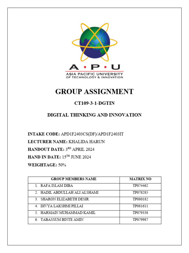 Digital Thinking and Innovation t7-g1 Report CT109-3-1-DGTIN | PDF ...