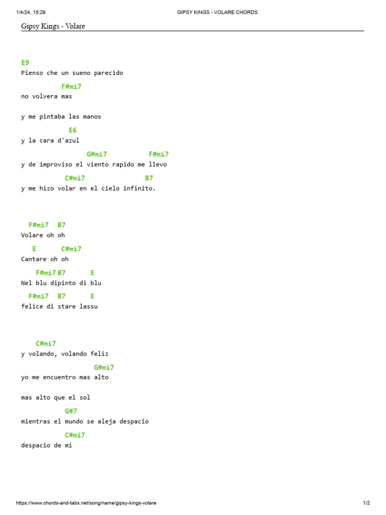 Gipsy Kings - Volare Chords | PDF | Language Arts & Discipline | Art