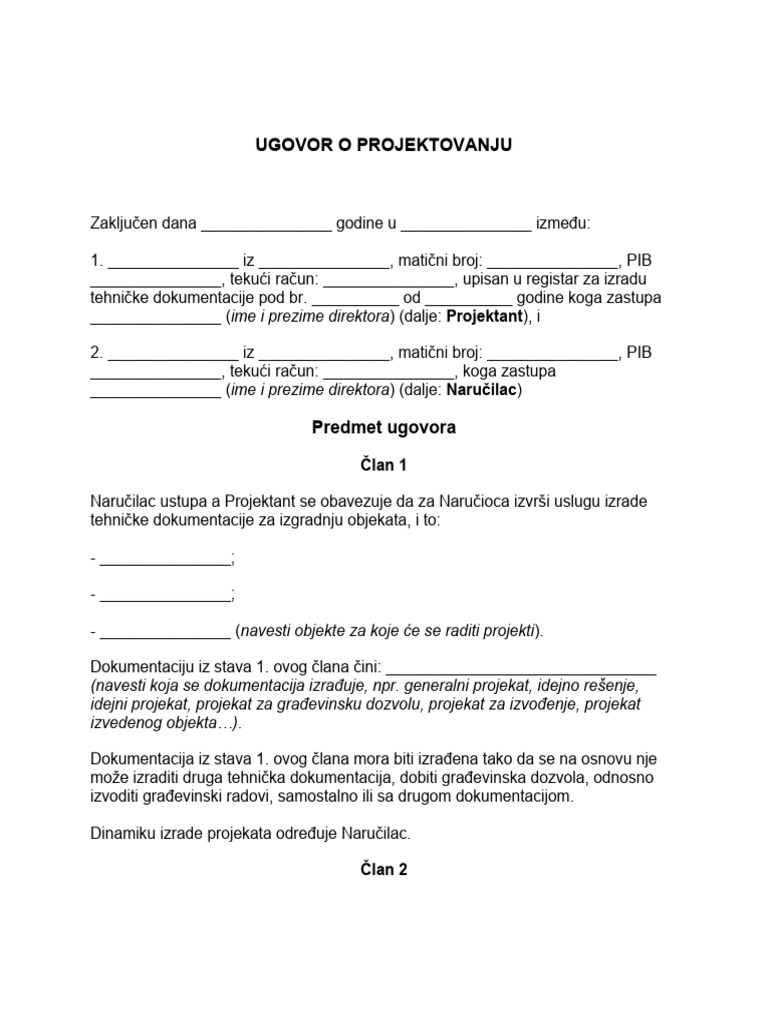 Ugovor o Projektovanju | PDF