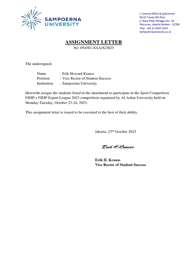 Assignment Letter Al-Azhar Competition From VRSS | PDF