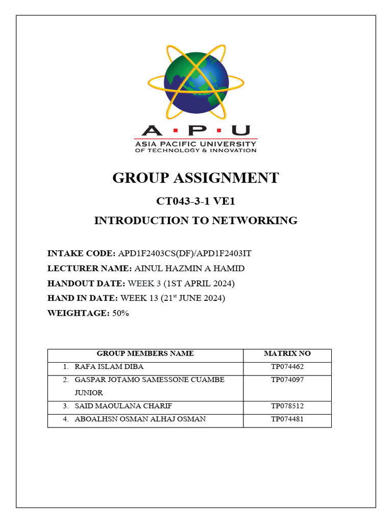 Intro To Networking Report LAB-9-G6 CT043-3-1 & Version VE1 | PDF | Computer Network | Ip Address