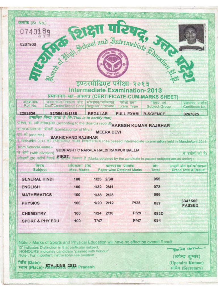12th Certificate | PDF