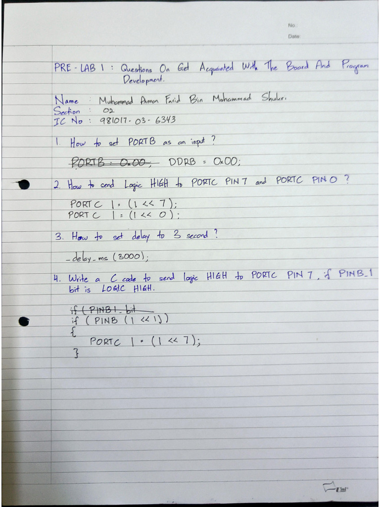 Muhammad Aiman Farid Bin Mohammad Shukri Prelab1 | PDF