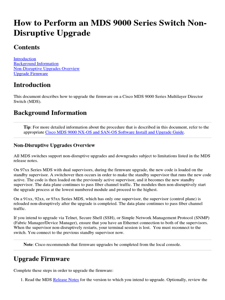 How To Perform An MDS 9000 Series Switch Non-Disruptive Upgrade | PDF ...