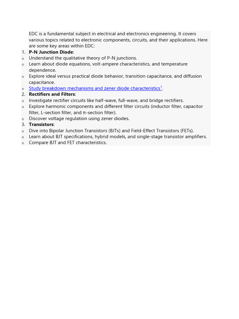 EDC Is A Fundamental Subject in Electrical and Electronics Engineering ...