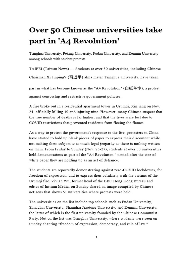 China's A4 Revolution: Student Protests | PDF | China | World Politics