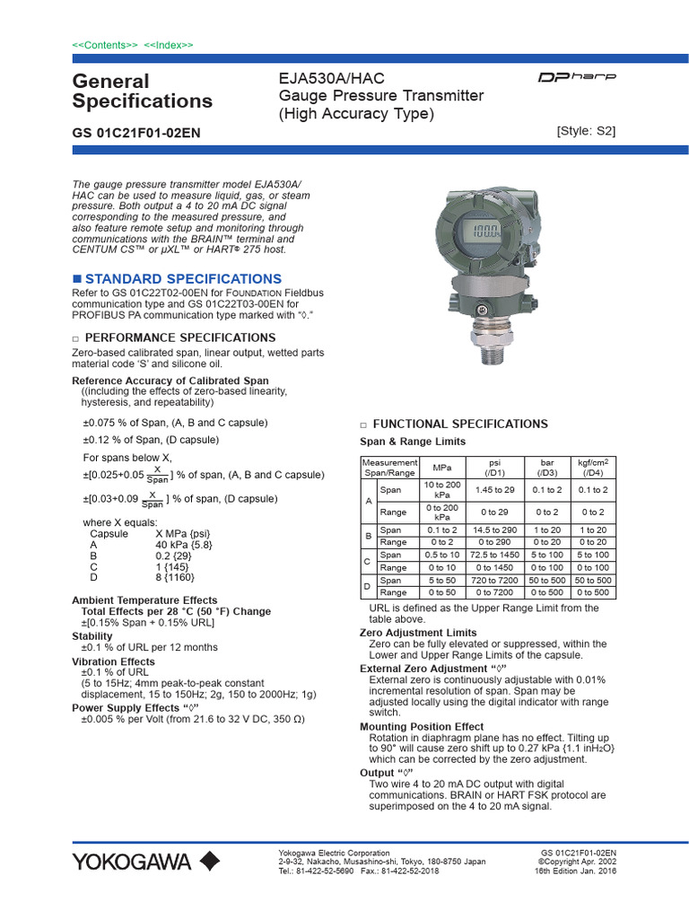 Gs01c21f01-02en - 016 - Eja530a - Hac | PDF | Pressure Measurement ...