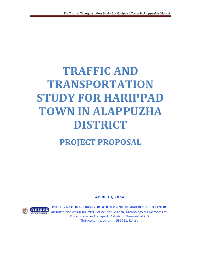 Transportation Study - Proposal - Town Planning - Harippad | PDF | Traffic | Transport