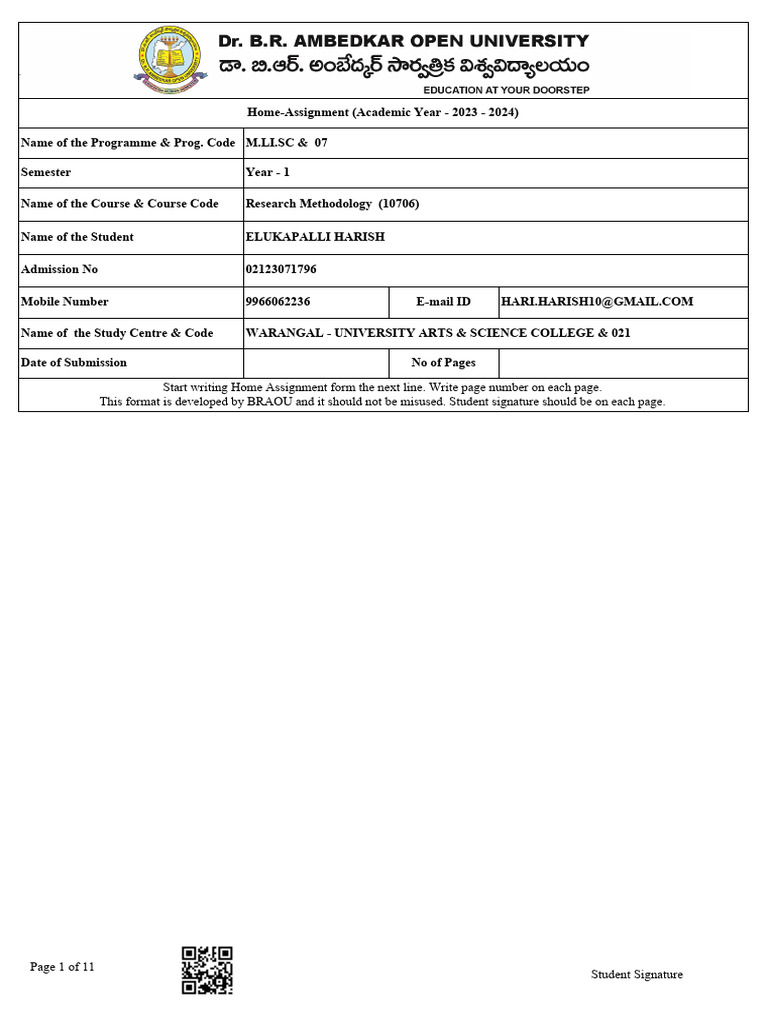 M.LI.SC Research Methodology Assignment | PDF