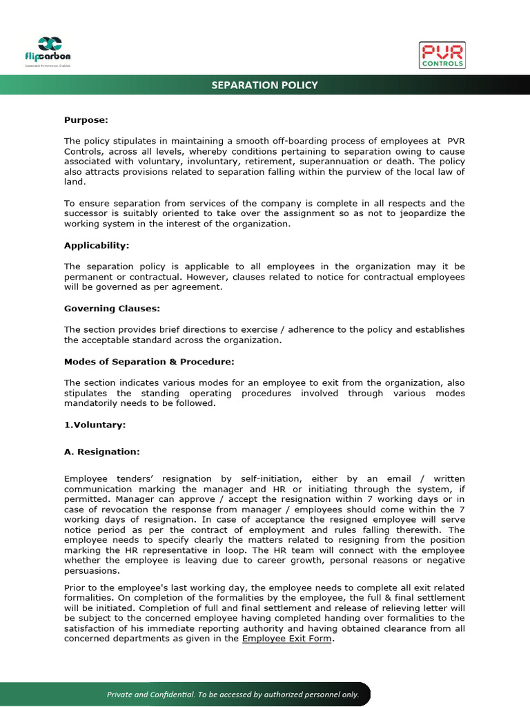 Separation Policy | PDF | Employment | Civil Law (Legal System)