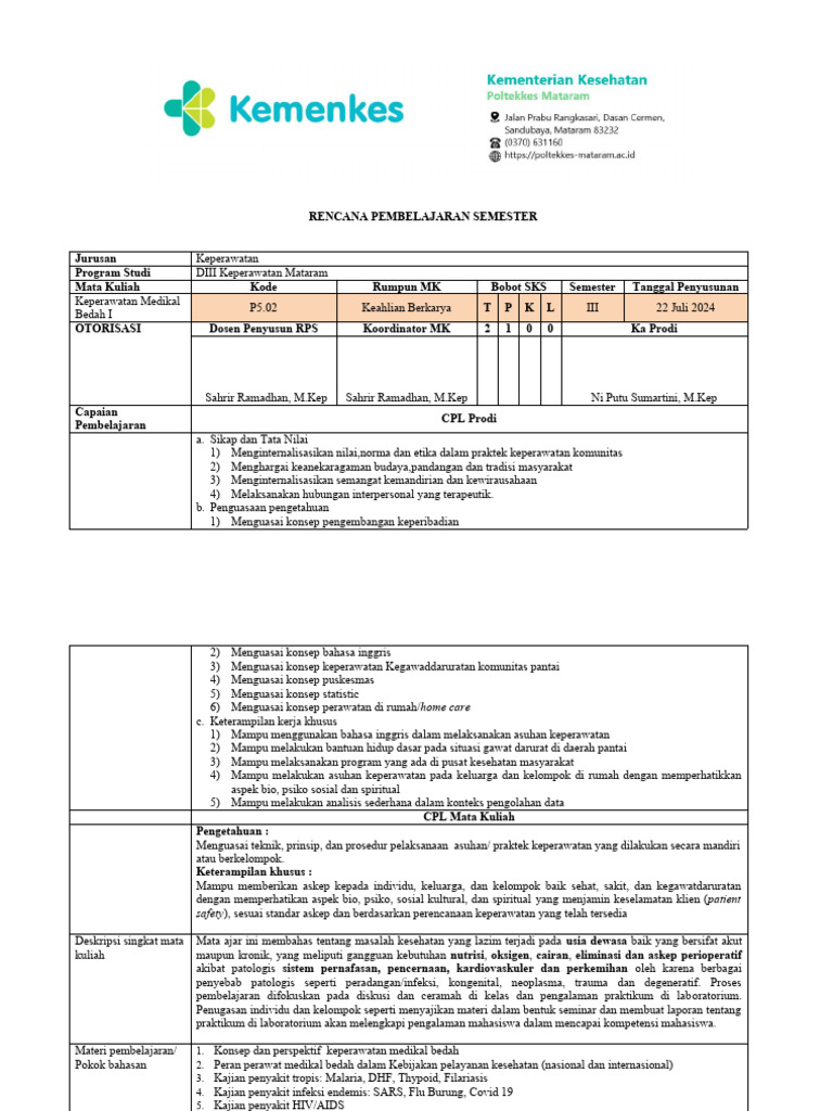 RPS Obe KMB I Diii | PDF | Pengembangan Diri | Kesehatan Holistik
