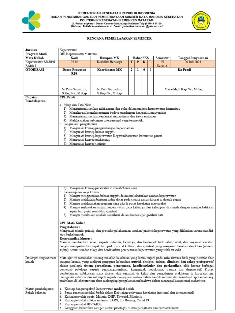 RPS KMB 1a 2021 | PDF | Pengembangan Diri | Kesehatan Holistik