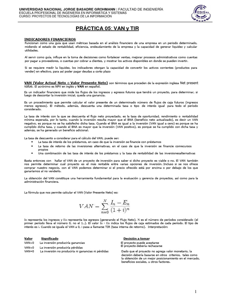 Practica II-5 Practica VAN TIR | PDF | Tasa interna de retorno | Economía Financiera