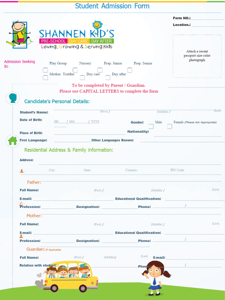 Pre School Admission Form Template | PDF | Preschool