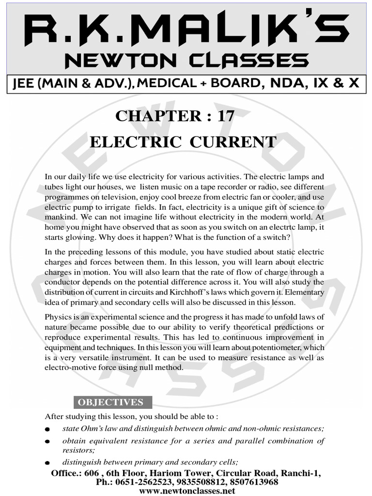 Chapter 3 - Current Electricity | PDF