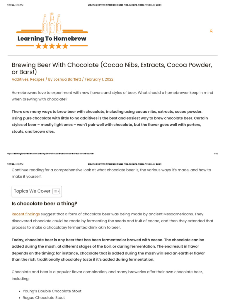 Brewing Beer With Chocolate (Cacao Nibs, Extracts, Cocoa Powder, or ... Brewing Beer With Chocolate (Cacao Nibs, Extracts, Cocoa Powder, or ...