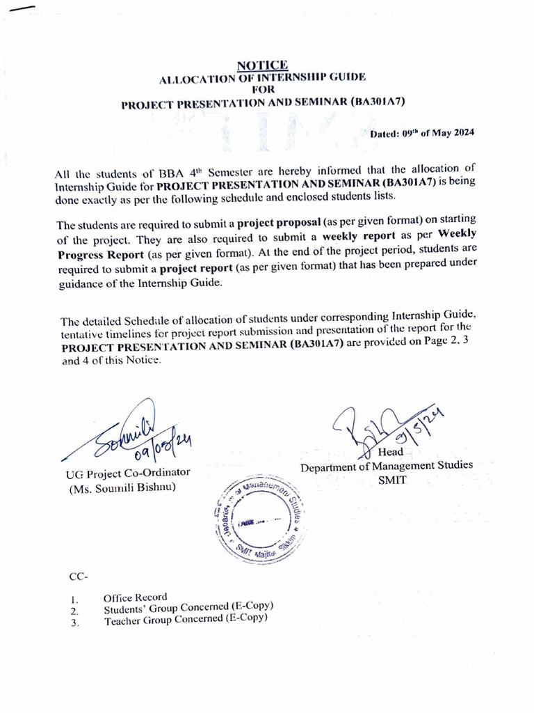 Internship Guide Allocation Notice | PDF