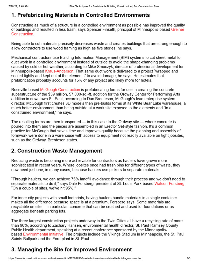 Sustainable Techniques in Building Construction | PDF | Waste | Recycling